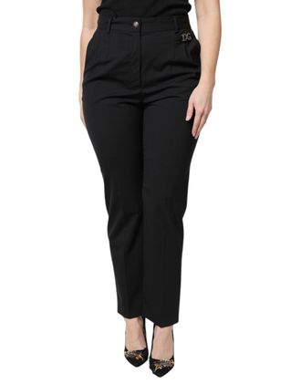 Dolce & Gabbana Womens Black Polyester High Waist Dress Pants Virgin Wool Elastane
