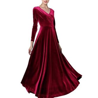 Generic Robe d&eacute;contract&eacute;e en velours dor&eacute; uni sexy pour femme et hiver, col rond, manches longues, robe d&eacute;t&eacute; l&eacute;g&egrave;re, Bordeaux, 3XL