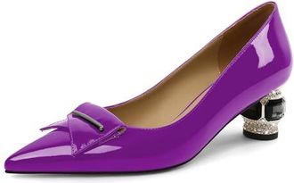 elashe Escarpins Femme Prêts pour lÉvénement en Cuir Verni Talon Bloc 5 cm Accents de Strass Cristal Étincelant Bout Pointu Enfilage Facile pour Mariages Gal