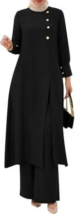 Generic Abaya Robe pour Femmes Musulmanes Ensemble à Manches Longues Ramadan Robe Islamique Chemise avec Pantalon 2 pièces dubaï prière vêtements décontractés