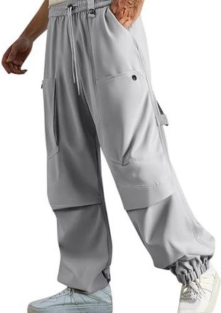 Generic Pantalon cargo extensible pour homme avec poches utilitaires pour un usage quotidien et les voyages, coupe d&eacute;contract&eacute;e, taille &eacute;lastique, gris, XXL