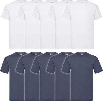Fruit Of The Loom 10 T Shirts Valueweight T Rundhals S M L XL XXL 3XL 4XL 5XL &Uuml;bergr&ouml;&szlig;e Diverse Farbsets ausw&auml;hlbar (2XL, 5 Wei&szlig;/5 Vintage H.Navy)