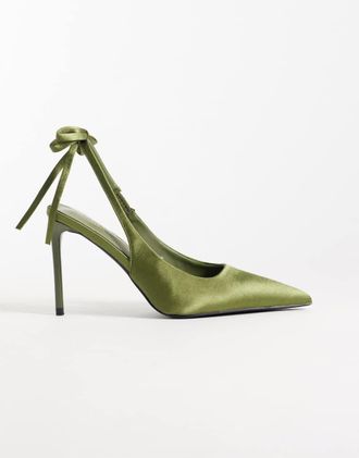 Simmi London Simmi London chaussures &agrave; talon slingback Celina avec d&eacute;tail noeud en satin olive-Vert