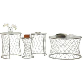 Dmora Set mit 4 Wohnzimmertischen Cabiaglio, Niedriger Wohnzimmertisch, Kaffeeregal, Couchtisch f&uuml;r Sofa, 70x70 h55 cm, Silber - Dmora