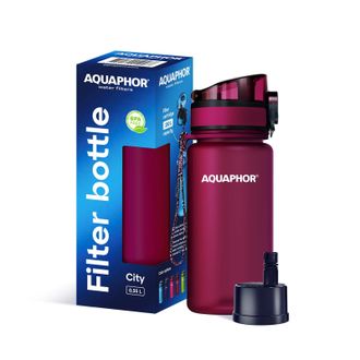Aquaphor City | Kinder Trinkflasche mit Filter | 350 ml Rubin | Auslaufsicher & BPA-frei | F&uuml;r Kindergarten, Schule & Sport | Wasserfilter f&uuml;r unterwegs