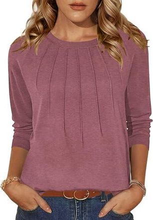 Zeagoo T-Shirt Femme Manches Longues Col Rond Hauts Chic &eacute;l&eacute;gant Tunique D&eacute;contract&eacute; Tee Shirt pour Automne Hiver Rose L