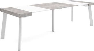 Skraut Home | Ausziehbarertisch | Multifunktionaler ausziehbarer | 260 | Für 12 Gäste | Hölzerne Beine | Moderner Stil | Mattweiß und Zement