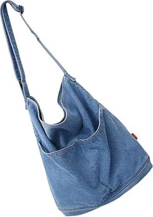 PartyKindom GLEAVI Sac bandouli&egrave;re femme en denim l&eacute;ger bleu clair, capacit&eacute; polyvalente, sac cabas en toile pour shopping, bureau et voyage, pochette simple et s