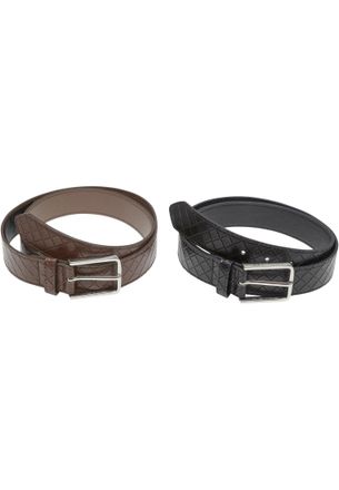 Urban Classics Woven Embossed Synthetic Leather Belt 2-Pack black/silver+brown/silver, S/M