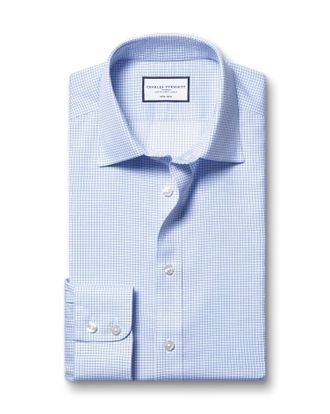 CHARLES TYRWHITT B&uuml;gelfreies Twill-Hemd mit Mini-Gitterkaros - Kornblumenblau Knopfmanschette