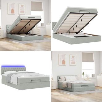 vidaXL Ottoman-Bett mit Matratze & LEDs Hellgrau 140x200 cm Samt - Vidaxl