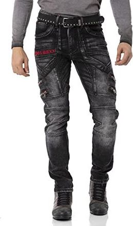 Cipo & Baxx Jean pour homme avec fermeture &eacute;clair coupe droite en cuir synth&eacute;tique CD795, Noir, 30W x 32L