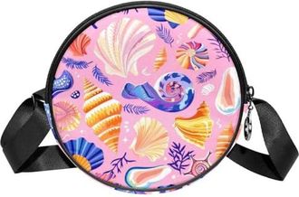 Generic Petit sac &agrave; bandouli&egrave;re circulaire pour femme, petit sac &agrave; bandouli&egrave;re color&eacute; avec fermeture &eacute;clair, bretelles r&eacute;glables, sac &agrave; main rond d&eacute;contract&eacute; 