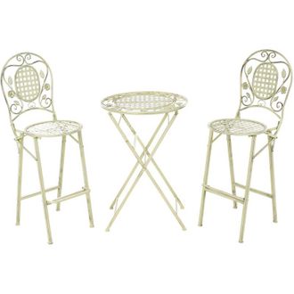 Beliani Bartisch Set 3-Teilig Hellgr&uuml;n Metall Tisch mit 2 St&uuml;hlen Klappbar Antik-Optik Vintage-Optik Romantischer Franz&ouml;sischer Pariser Stil Garten