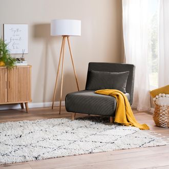 M&oslash;rteens home24 Schlafsessel Grau/Grau Cordstoff Eldrid Buche Hell 77 x 81 x 90cm