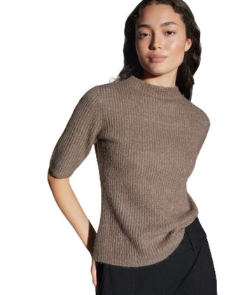 OPUS Damen Pullover | PEDGI Slim Rippstrickpullover mit Lurexgarn warm Taupe, 40