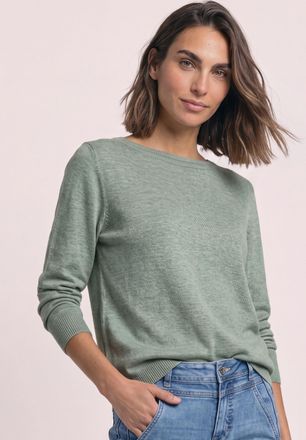 Street One Strickpullover STREET ONE, Damen, Gr. 34, gr&uuml;n (eucalyptus gr&uuml;n meliert), Web, 60% Viskose, 40% Baumwolle, unifarben, regular fit normal, U-Boot-Aussc