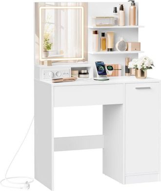 Vasagle Vasagle - kailyn Collection - Coiffeuse avec Miroir led, avec Multiprise, Compartiment avec 2 Étagères Réglables, 1 Tiroir, 2 Étagères, Coin Beauté