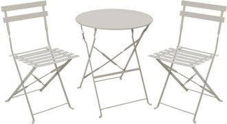 DRAWER Ensemble table de jardin pliante ronde bistrot et 2 chaises en m&eacute;tal - Beige - Marseille