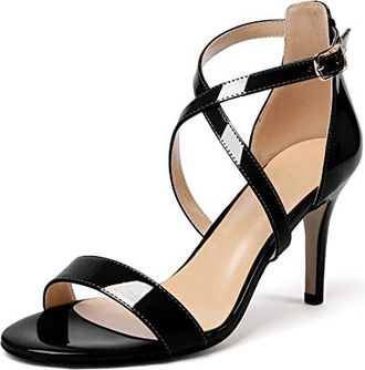 elashe Femme Escarpins Sandales Bout Ouvert Talon Aiguille Bride Cheville Briller Sandales Talon Croisé Noir EU41
