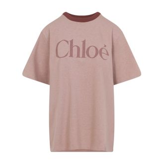 Chlo&eacute; Femme, Tops, Rose, Taille: 38 FR Logo Cotton T-shirt