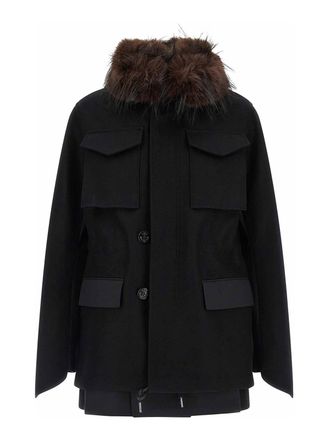 sacai Manteau Au Genou - Noir