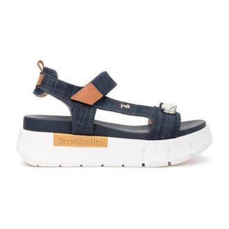 Nero Giardini Femme, Chaussures, Bleu, Taille: 40 EU Sandales en Denim Plateforme Bride Cheville