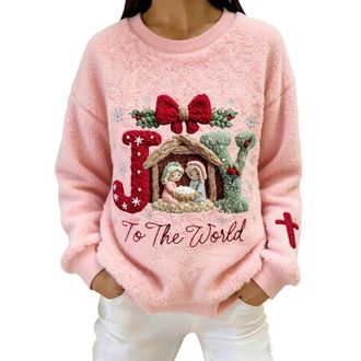 Generic Sweatshirt féminin sans Capuche en Polaire Douce avec imprimé Tendance idéal pour lhiver Manches Longues Confort Quotidien et Festif (XXXXXL)