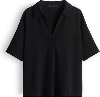someday Kurzarmshirt Keliane aus Materialmix Falte vorn, V-Ausschnitt mit Polokragen f&uuml;r edle Looks