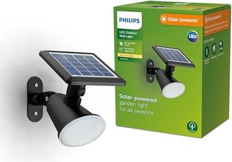 Philips Lighting Philips Outdoor Solar Jivix Wandspotleuchte 1,4W, Tageslichtsensor, 2700 Kelvin warmweißes Licht, IP44 wetterfest, schwarz, Einzeplack