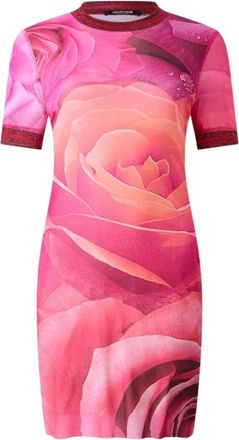 Roberto Cavalli Femme, Robes, Rose, Taille: 40 FR Robe &agrave; Imprim&eacute; de Roses et Finitions Paillet&eacute;es