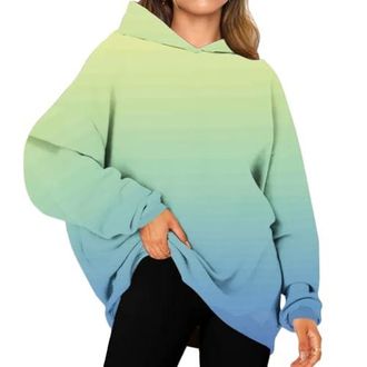 Generic Sweat-shirt &agrave; col rond pour femme - Sweat &agrave; capuche d&eacute;contract&eacute; &agrave; manches longues - Col b&eacute;nitier - Cordon de serrage - Pull &agrave; capuche, bleu/jaune, 3XL