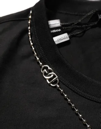Dolce & Gabbana Mens Black Dog Tag Short Sleeve Crewneck T-Shirt Cotton