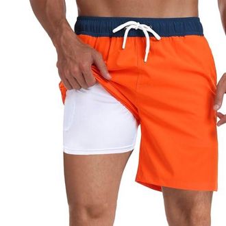Generic Short de bain pour homme - V&ecirc;tement d&eacute;contract&eacute; - Respirant - Coupe droite - Pour se d&eacute;tendre - &Eacute;quipe avec t-shirts ou d&eacute;bardeurs, Orange, 3XL