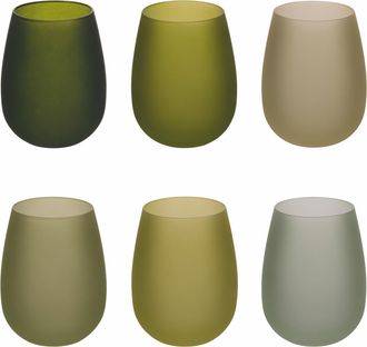 Villa D'Este Home Tivoli 6er Set Wassergläser 600ml Frosted Glas Happy Hour Greenery