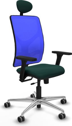 Piqueras y Crespo Stuhl mit 3D-Armlehnen, h&ouml;henverstellbare Lendenwirbelst&uuml;tze und festes Kopfteil, ausgestattet mit Syncro/Traslack und Schneideschaum, Blau/Flaschengr