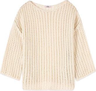 Oltre Femme, Pulls, Blanc, Taille: 42/44 FR Top en maille ajour&eacute;e en m&eacute;lange de coton