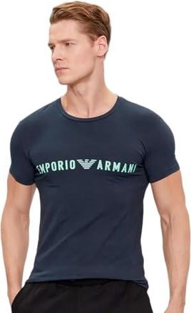 Emporio Armani t-Shirt pour Homme, Manches mi-Longues, col Rond, Chemise en Coton Stretch avec Logo Article 111035 4R516, 00135 Marine, L