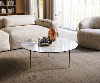 DELIFE Couchtisch Edge Rund 90x90 cm Keramik Onyx Pearl Trive Metall Effektfinish Titan, Couchtische
