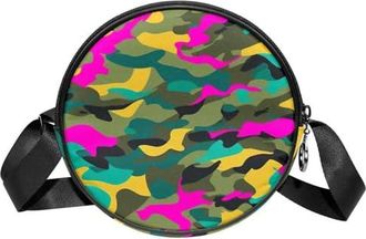 Generic Sac &agrave; bandouli&egrave;re Circle pour femme, petit sac &agrave; bandouli&egrave;re camouflage avec fermeture &eacute;clair, bretelles r&eacute;glables, sac &agrave; main rond d&eacute;contract&eacute; pour f