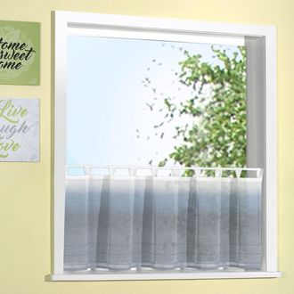 Heimtexland Scheibengardine natürlicher Batist-Optik 50x140 cm mit Schlaufen in blau Farbverlauf verziert mit edlen Webstreifen ÖKOTEX Panneau Gardine Typ449