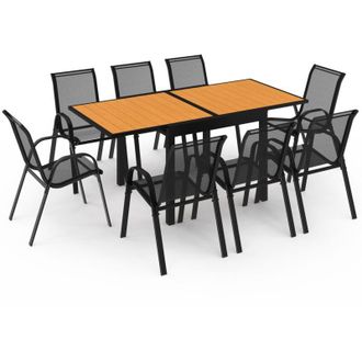 IDMarket Salon de jardin POLY extensible table 90-180 CM et 8 chaises bois et noir