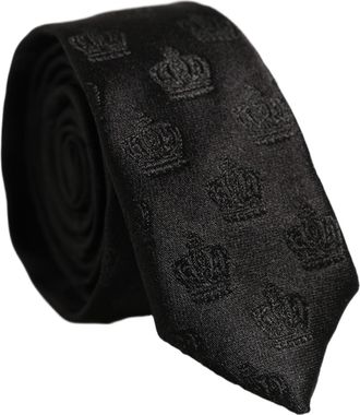 Dolce & Gabbana Crown Pattern Silk Necktie - Black