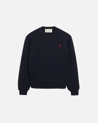 Ami Ami Paris - Pull bleu en laine Ami de Coeur Marine & rouge - Taille : XXL - pour Homme
