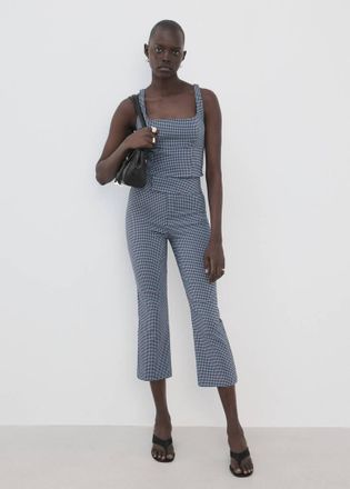Mango Pantalon &agrave; carreaux vichy court bleu - Femme - XXL - MANGO