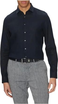 Calvin Klein Chemise ajust&eacute;e unie en lin - Homme - Chemises - Bleu - Taille: 3XS