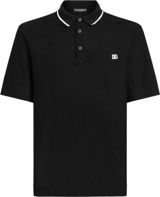 Dolce & Gabbana Homme, Tops, Noir, Taille: L Polo avec Col Contrast&eacute; et Logo
