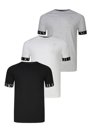 Siksilk M&auml;nnlich Schwarz und Wei&szlig; und Grau Packung mit 3 Tech T-Shirts XL