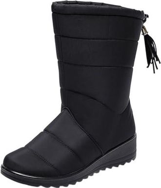 BESTONZON Hiver Hautes pour Femme avec Pompon Doublure Chaude Polaire Semelle Épaisse Antidérapante Chaussures Stylées et Confortables pour Neige et Froid Noir