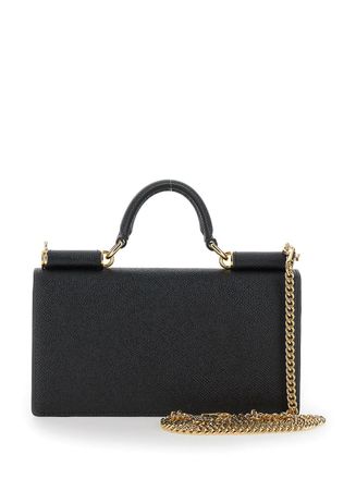 Dolce & Gabbana Womens Crossbody Bag Grained Leather Black Calf Shoulder